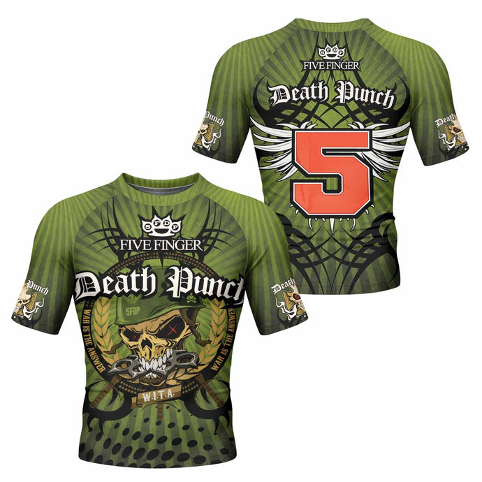 Five Finger Death Punch Green V Rash Guard – Performance Fit – Shadow Rolls
