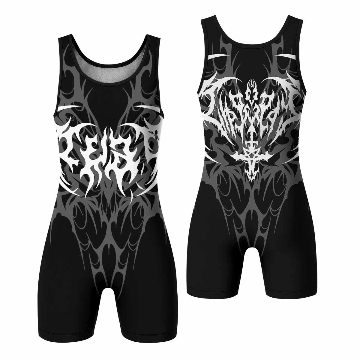 Tribal Inferno Wrestling Singlet | Demon Black White Wrestling Clothes ...